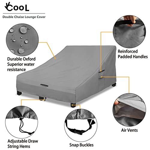 Okcool 100% Waterproof Patio Double Wide Chaise Lounge Chair Cover, 600D Tough Canvas 80 Inch Outdoor Chaise Lounge Covers