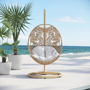 zuri furniture modern bay tan basket swing chair white cushion with stand