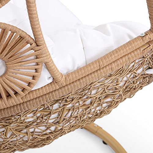 Zuri Furniture Modern Bay Tan Basket Swing Chair White Cushion with Stand