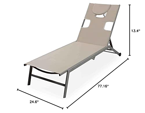 Ostrich Outdoor Chatham 2 Pieces Patio Chaise Lounges | Patio Lounge Chairs | Patio Chairs | 5- Position Recliner Adjustable Sunbathing Lounge Chair for Patio, Beach, Yard, Pool, Tan & White