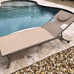 Ostrich Outdoor Chatham 2 Pieces Patio Chaise Lounges | Patio Lounge Chairs | Patio Chairs | 5- Position Recliner Adjustable Sunbathing Lounge Chair for Patio, Beach, Yard, Pool, Tan & White