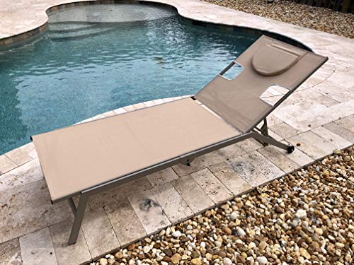 Ostrich Outdoor Chatham 2 Pieces Patio Chaise Lounges | Patio Lounge Chairs | Patio Chairs | 5- Position Recliner Adjustable Sunbathing Lounge Chair for Patio, Beach, Yard, Pool, Tan & White