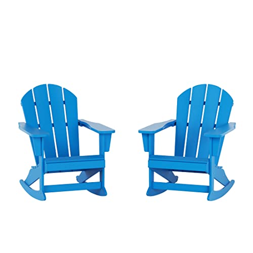 WestinTrends Malibu Outdoor Rocking Chair Set of 2, All Weather Resistant Poly Lumber Classic Porch Rocker Chair, 350 lbs Support Patio Lawn Plastic Adirondack Chair, Pacific Blue