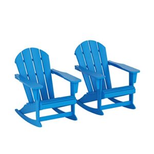 WestinTrends Malibu Outdoor Rocking Chair Set of 2, All Weather Resistant Poly Lumber Classic Porch Rocker Chair, 350 lbs Support Patio Lawn Plastic Adirondack Chair, Pacific Blue