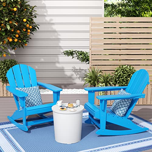 WestinTrends Malibu Outdoor Rocking Chair Set of 2, All Weather Resistant Poly Lumber Classic Porch Rocker Chair, 350 lbs Support Patio Lawn Plastic Adirondack Chair, Pacific Blue