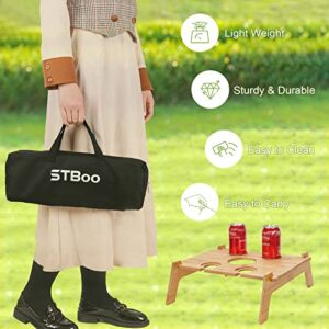 STBoo Outdoor Portable Wine Table, Outside Lightweight Picnic Table with Wine Bottle and 4 Glass Holder, Indoor Snack Wooden Table, Picnic Tray Table for Concerts at Park, Beach, Ideal Wine Lover Gift