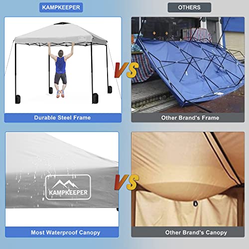 KAMPKEEPER Pop up Canopy Tent 10'x10',with 4 Sand Bags, Air Vent on The Top,UPF 50+ and Waterproof Top 3 Adjustable Height with Roller Bag and 8 Stakes, Outdoor Insant Canopy