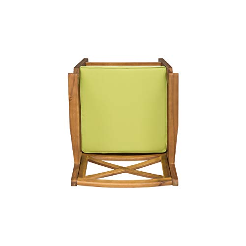 Christopher Knight Home Short Outdoor Acacia Wood Barstools, Teak Finish and Green (Set of 4)