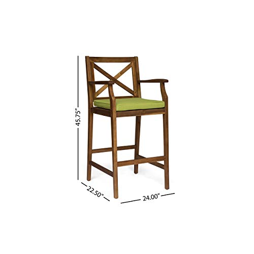 Christopher Knight Home Short Outdoor Acacia Wood Barstools, Teak Finish and Green (Set of 4)