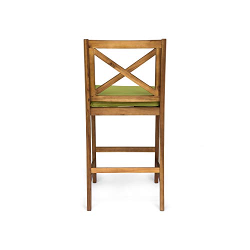 Christopher Knight Home Short Outdoor Acacia Wood Barstools, Teak Finish and Green (Set of 4)