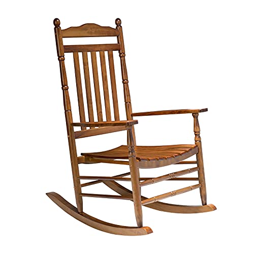 VINGLI Wood Rocking Chair Outdoor with 250 lbs Support Relaxing Rocker Solid Wood High Back Seat Reclining Seat for Deck, Garden, Backyard, Porch, Indoor or Outdoor Use, Oak