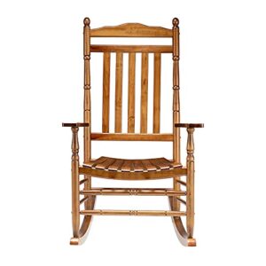 VINGLI Wood Rocking Chair Outdoor with 250 lbs Support Relaxing Rocker Solid Wood High Back Seat Reclining Seat for Deck, Garden, Backyard, Porch, Indoor or Outdoor Use, Oak