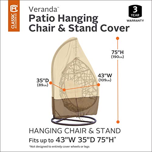 Classic Accessories Veranda Water-Resistant 43 Inch Patio Hanging Chair and Stand Cover, Patio Furniture Covers