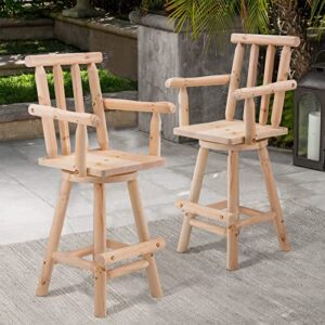 mingyall wooden bar stool outdoor set of 2, high top patio wood chair, outsdie swivel bar chair, log barstool for bistro lawn, garden, backyard, natural stained