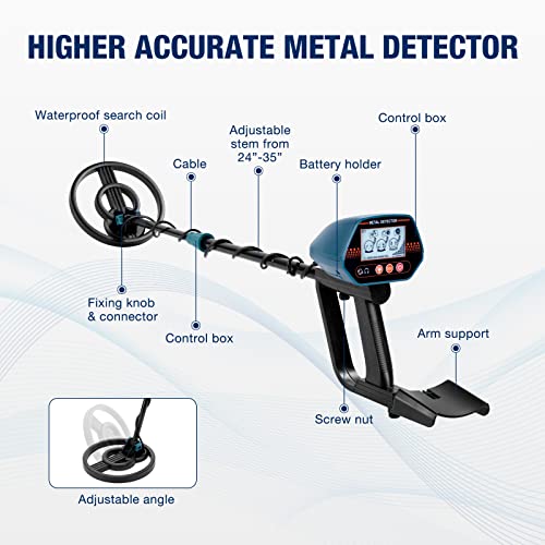 Metal Detector for Kids - 8 Inch Waterproof Kid Metal Detectors Gold Detector Lightweight Search Coil Adjustable Metal Detector for Junior & Youth with High Accuracy