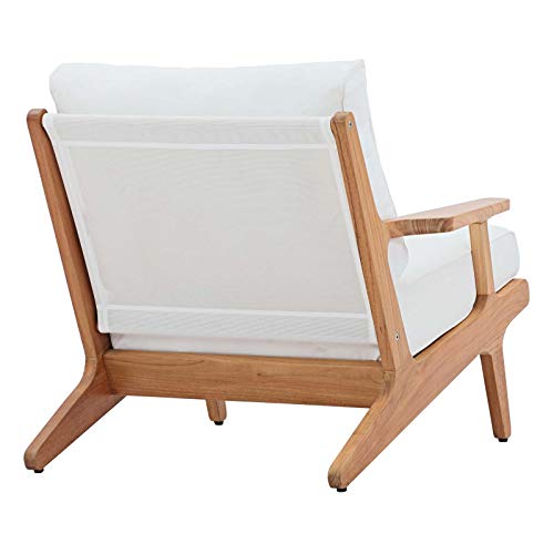 Modway Saratoga Premium Grade A Teak Wood Outdoor Patio Accent Lounge armchair with Cushions in Natural White