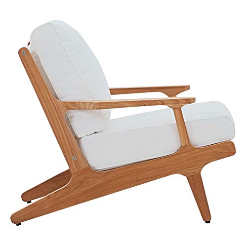 Modway Saratoga Premium Grade A Teak Wood Outdoor Patio Accent Lounge armchair with Cushions in Natural White