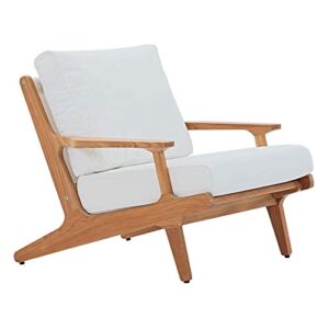 Modway Saratoga Premium Grade A Teak Wood Outdoor Patio Accent Lounge armchair with Cushions in Natural White