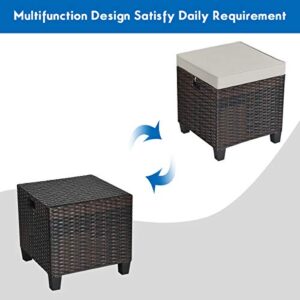 BETTARY 2PCS Patio Outdoor Ottomans, Rattan Wicker Ottoman Seat w/Removable Cushions, Rattan Footstool Footrest Seat Set, Patio Wicker Furniture Small Chair for Home,Patio, Garden, Backyard (Brown)