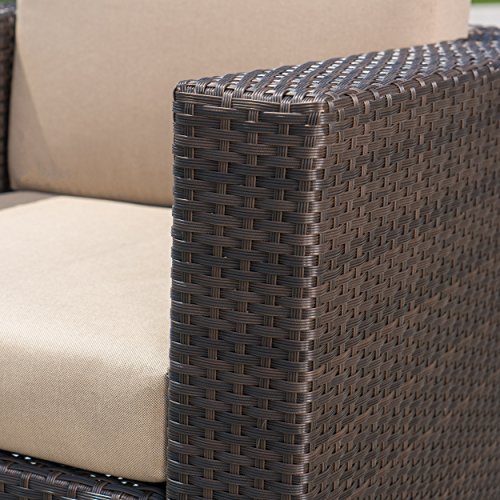 GDFStudio Venice Outdoor Dark Brown Wicker Swivel Club Chair with Beige Water Resistant Cushions (Single, Dark Brown/Beige)