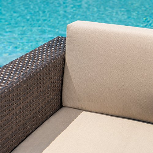 GDFStudio Venice Outdoor Dark Brown Wicker Swivel Club Chair with Beige Water Resistant Cushions (Single, Dark Brown/Beige)