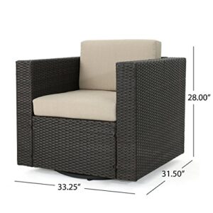 GDFStudio Venice Outdoor Dark Brown Wicker Swivel Club Chair with Beige Water Resistant Cushions (Single, Dark Brown/Beige)