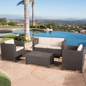 christopher knight home puerta outdoor wicker sofa set, dark brown and beige