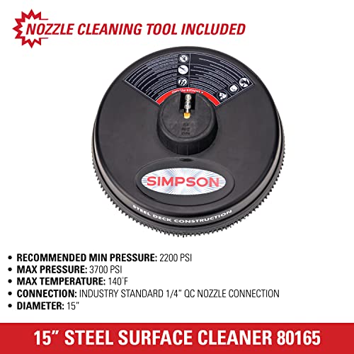 Simpson Cleaning 80165 Universal Scrubber, Rated 15" Steel Pressure Washer Surface Cleaner for Cold Water Machines, 1/4" Quick Connection, Recommended Min 3000 Max of 3700 PSI, Black