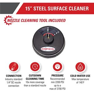 Simpson Cleaning 80165 Universal Scrubber, Rated 15" Steel Pressure Washer Surface Cleaner for Cold Water Machines, 1/4" Quick Connection, Recommended Min 3000 Max of 3700 PSI, Black