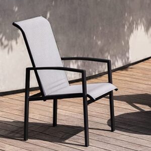 4 Pieces Outdoor Dining Chair Patio Furniture with Metal Slat Finish, 2x1 Textliene Patio Chairs, Easy Assemble Outdoor Chairs