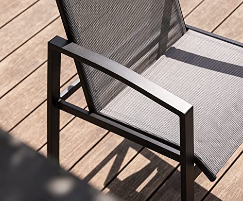 4 Pieces Outdoor Dining Chair Patio Furniture with Metal Slat Finish, 2x1 Textliene Patio Chairs, Easy Assemble Outdoor Chairs