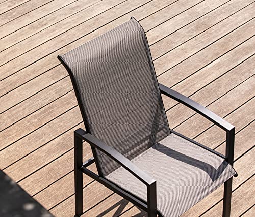 4 Pieces Outdoor Dining Chair Patio Furniture with Metal Slat Finish, 2x1 Textliene Patio Chairs, Easy Assemble Outdoor Chairs