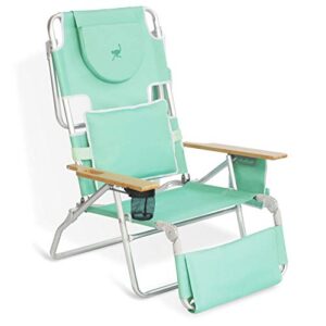 Ostrich Deluxe Padded 3 N 1 Lightweight Portable Adjustable Outdoor Folding Reclining Chair for Lawn Beach Lake Camping Lounge with Footrest, Teal