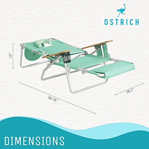 Ostrich Deluxe Padded 3 N 1 Lightweight Portable Adjustable Outdoor Folding Reclining Chair for Lawn Beach Lake Camping Lounge with Footrest, Teal