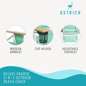 Ostrich Deluxe Padded 3 N 1 Lightweight Portable Adjustable Outdoor Folding Reclining Chair for Lawn Beach Lake Camping Lounge with Footrest, Teal