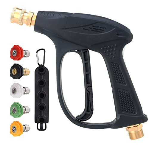 RIDGE WASHER High Pressure Washer Gun, Power Washer Short Handle Gun with 5 Replacement Spray Nozzle Tips and Holder, M22 14mm fitting, Max 2900 PSI