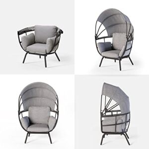 Pellebant Egg Chair with Folding Canopy, Aluminum Lounge Chair with 4 Soft Deep Cushion, Indoor Outdoor Lounger for Patio, Backyard, Living Room, 265lb Capacity Gray