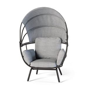 Pellebant Egg Chair with Folding Canopy, Aluminum Lounge Chair with 4 Soft Deep Cushion, Indoor Outdoor Lounger for Patio, Backyard, Living Room, 265lb Capacity Gray