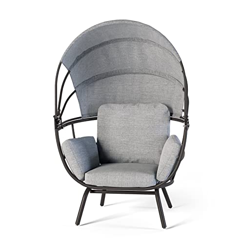 Pellebant Egg Chair with Folding Canopy, Aluminum Lounge Chair with 4 Soft Deep Cushion, Indoor Outdoor Lounger for Patio, Backyard, Living Room, 265lb Capacity Gray