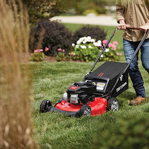 CRAFTSMAN Gas Powered Lawn Mower, 21-inch, 3-in-1 Mulching Push Mower with Bag, 140cc (M105)