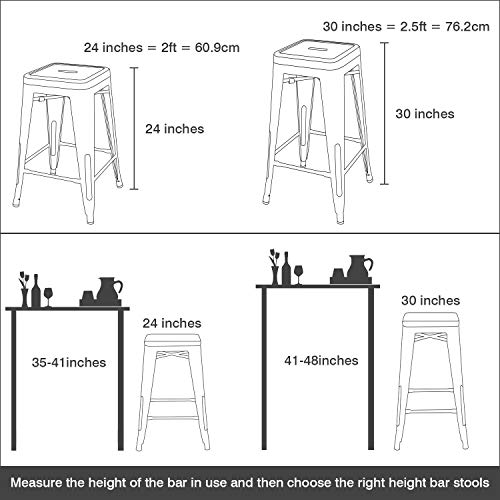 Devoko Metal Bar Stool 24'' Indoor Outdoor Stackable Barstools Modern Industrial Vintage Gun Counter Wood Top Bar Stools Set of 4 (Gun)