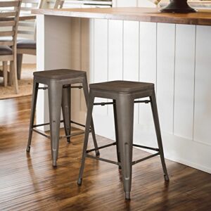 Devoko Metal Bar Stool 24'' Indoor Outdoor Stackable Barstools Modern Industrial Vintage Gun Counter Wood Top Bar Stools Set of 4 (Gun)