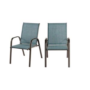 mix and match dark taupe steel sling outdoor patio dining chair in conley denim blue (2-pack)