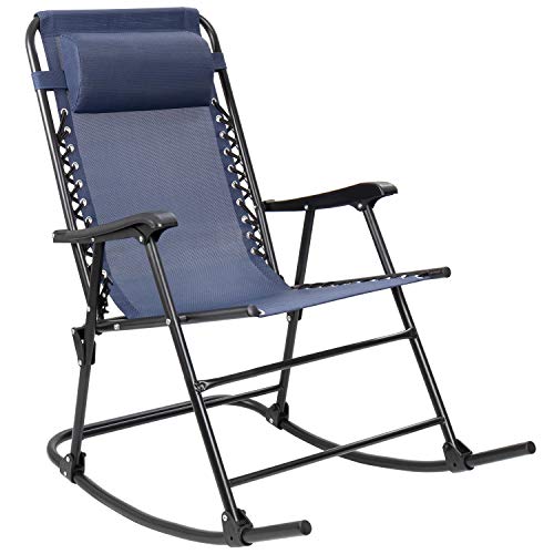 Devoko Patio Rocking Zero Gravity Chair Outdoor Wide Recliner Chair for Lawn Beach Camping Poolside with Headrest Pillow (Light Blue)