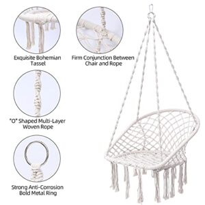 Hammock Chair, Ohuhu Max 330 LB Hanging Chairs with Durable Hanging Hardware Kit, Indoor & Outdoor Use Hammock Chair Macrame Swing, Cotton Rope Handmade Knitted Mesh for Bedroom, Patio, Yard, Garden