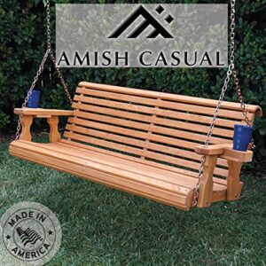 Amish Casual Heavy Duty 800 Lb Roll Back 4ft. Treated Porch Swing with Cupholders - Cedar Stain