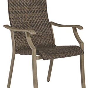 Signature Design by Ashley Windon Barn Outdoor Resin Wicker Patio Arm Chair, 4 Count, Brown