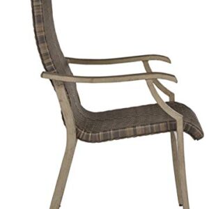 Signature Design by Ashley Windon Barn Outdoor Resin Wicker Patio Arm Chair, 4 Count, Brown