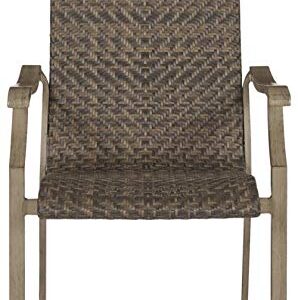 Signature Design by Ashley Windon Barn Outdoor Resin Wicker Patio Arm Chair, 4 Count, Brown