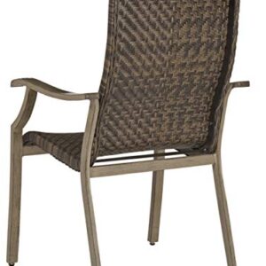 Signature Design by Ashley Windon Barn Outdoor Resin Wicker Patio Arm Chair, 4 Count, Brown